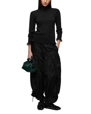 GANNI Lace Trim Merino Turtleneck Sweater
