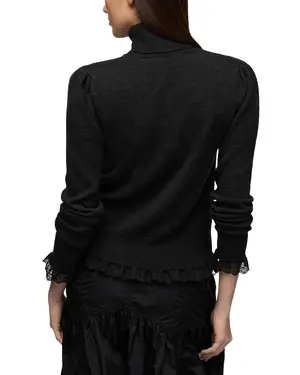 GANNI Lace Trim Merino Turtleneck Sweater
