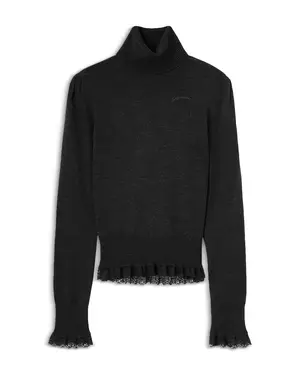 GANNI Lace Trim Merino Turtleneck Sweater
