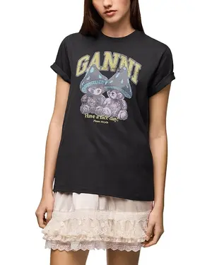 GANNI Mushroom Teddy Graphic Relaxed Tee - Phantom