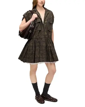 GANNI Printed Stretch Cotton Blend Dress