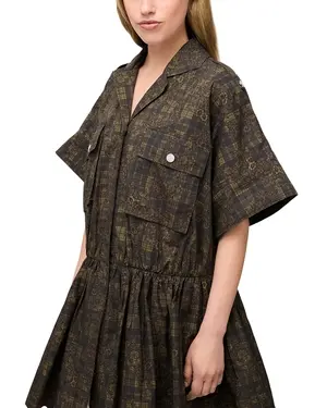 GANNI Printed Stretch Cotton Blend Dress