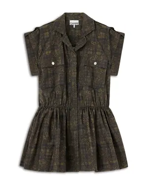 GANNI Printed Stretch Cotton Blend Dress