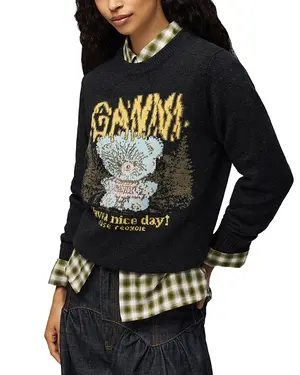 GANNI Forest Teddy Crewneck Sweater - Phantom