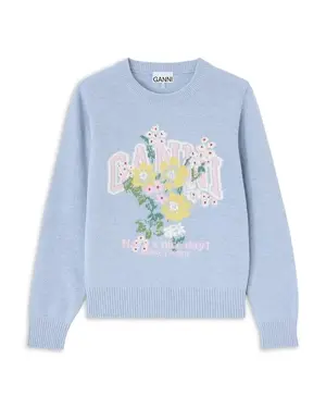 GANNI Flower Logo Crewneck Sweater