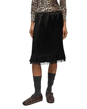 GANNI Satin Frill Hem Skirt - Black