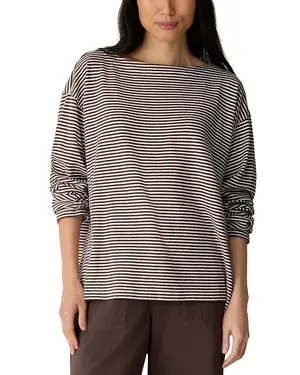 Eileen Fisher Striped Bateau Neck Boxy Top