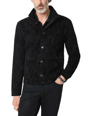 John Varvatos Montecarlo Cotton Stand Collar Patterned Jacket - Black
