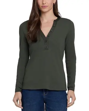 NYDJ Emery Ribbed Henley Top - True Olive