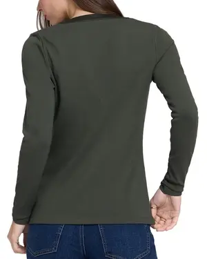 NYDJ Emery Ribbed Henley Top - True Olive