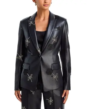 MILLY Avery Faux Leather Beaded Blazer - Black