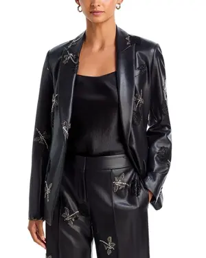 MILLY Avery Faux Leather Beaded Blazer