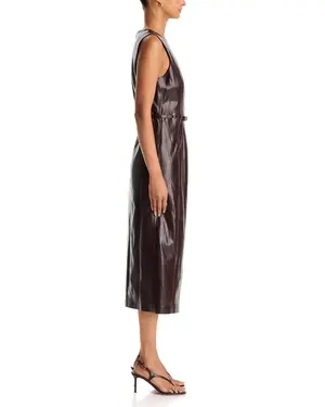 MILLY Elsie Faux Leather Sleeveless Midi Dress