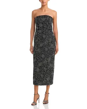 MILLY Strapless Embellished Dress - Black/silver