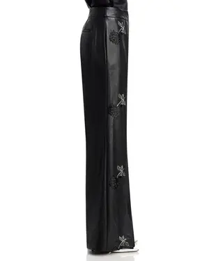 MILLY Nash Faux Leather Beaded Wide Leg Pants