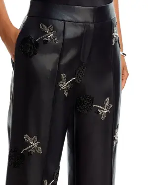MILLY Nash Faux Leather Beaded Wide Leg Pants