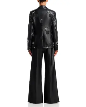 MILLY Nash Faux Leather Beaded Wide Leg Pants