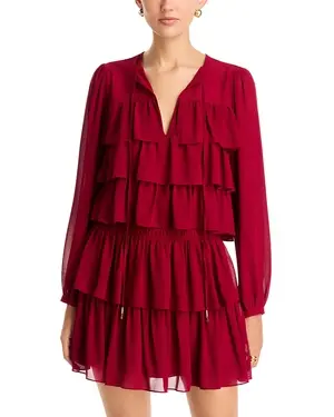 Michael Kors Ruffled Tiered Mini Dress - Deep Red