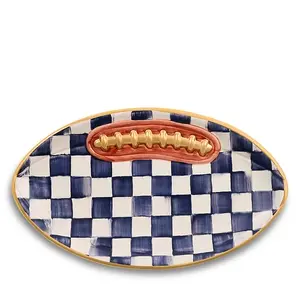 MACKENZIE-CHILDS Indigo Check Ceramic Football Platter