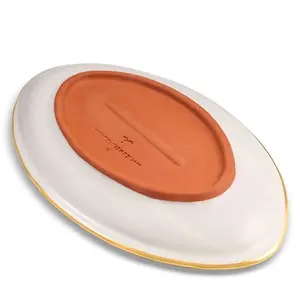 MACKENZIE-CHILDS Indigo Check Ceramic Football Platter