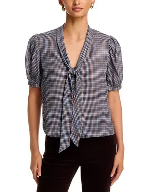 FRAME The Sonnet Silk Blouse - Chestnut Multi Plaid