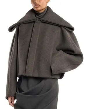 Victoria Beckham Wool Blend Folded Collar Bomber Jacket - Tree Bark