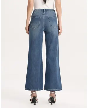 BAYEAS Vine Embroidered Mid Rise Flare Wavy Hem Denim Jeans In Nebula