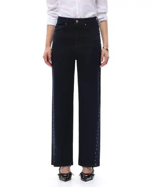 BAYEAS High Rise Straight Leg Denim Jeans With Studded Detailing - Blue