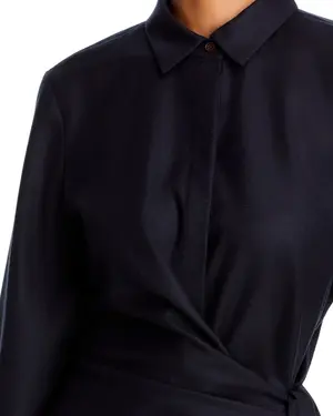 Lafayette 148 New York Wool Long Sleeve Wrap Midi Dress