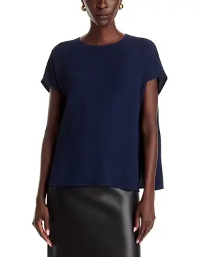 Lafayette 148 New York Silk Stretch Round Neck Top - Ink