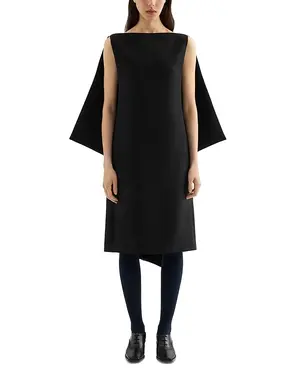 JIL SANDER Silk & Wool Linear Shift Dress With Open Back