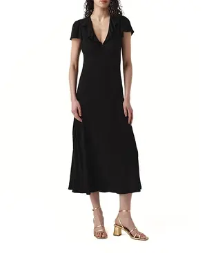 GHOST LONDON Kimmy Frill Neck Crepe Midi Dress - Black