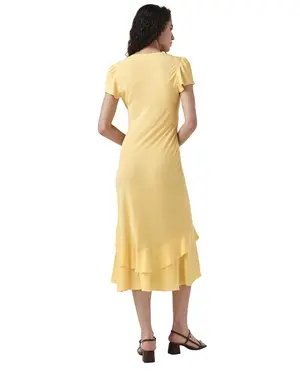GHOST LONDON Corinne Frill Crepe Midi Dress - Yellow