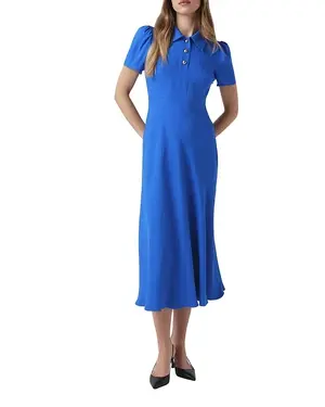 GHOST LONDON Verity Crepe Puff Sleeve Midi Dress - Blue