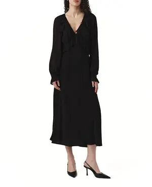 GHOST LONDON Naomi Frill Midi Dress - Black