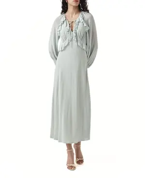 GHOST LONDON Naomi Long Sleeve Frill Midi Dress - Mint Green