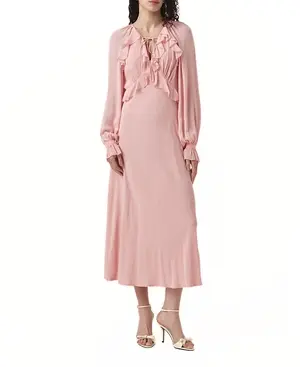 GHOST LONDON Naomi Frill Midi Dress - Pink