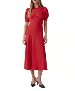 GHOST LONDON Wilma Collared Midi Shirt Dress - Red