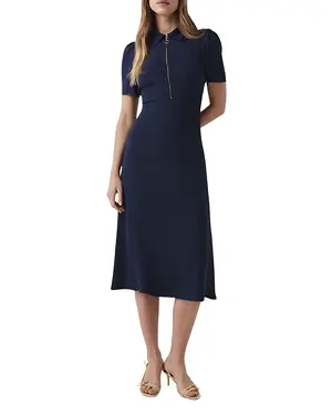 GHOST LONDON Haisley Collared Zip Front Midi Dress - Navy