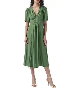 GHOST LONDON Rosalie Angel Sleeve Crepe Midi Dress - Green