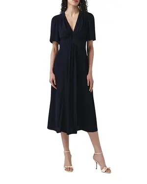 GHOST LONDON Rosalie Angel Sleeve Crepe Midi Dress - Navy