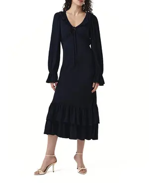 GHOST LONDON Melina Crepe Ruffle Hem Midi Dress - Navy