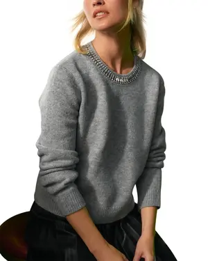CECE DUPRAZ Rhinestone Collar Crewneck Sweater