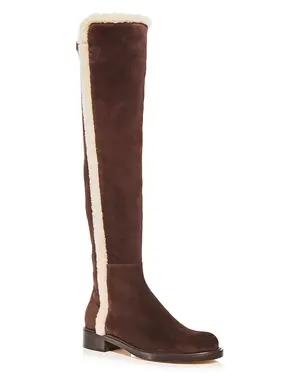 STUART WEITZMAN 5050 Cozy Gisele Shearling Trimmed Over The Knee Boots - Hickory Suede