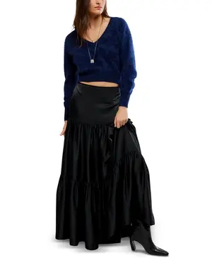 Free People Juliette Tiered Satin Maxi Skirt