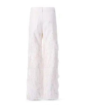 Pinko Tigra Cotton Feather Embellished Wide Leg Pants