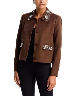 Aqua Embellished Faux Suede Jacket Exclusive