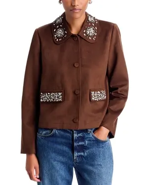 Aqua Embellished Faux Suede Jacket