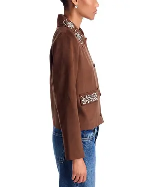 Aqua Embellished Faux Suede Jacket