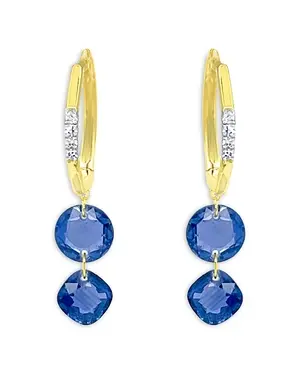 Meira T 14k Yellow Blue Sapphire & Diamond Dangle Hoop Earrings - Gold